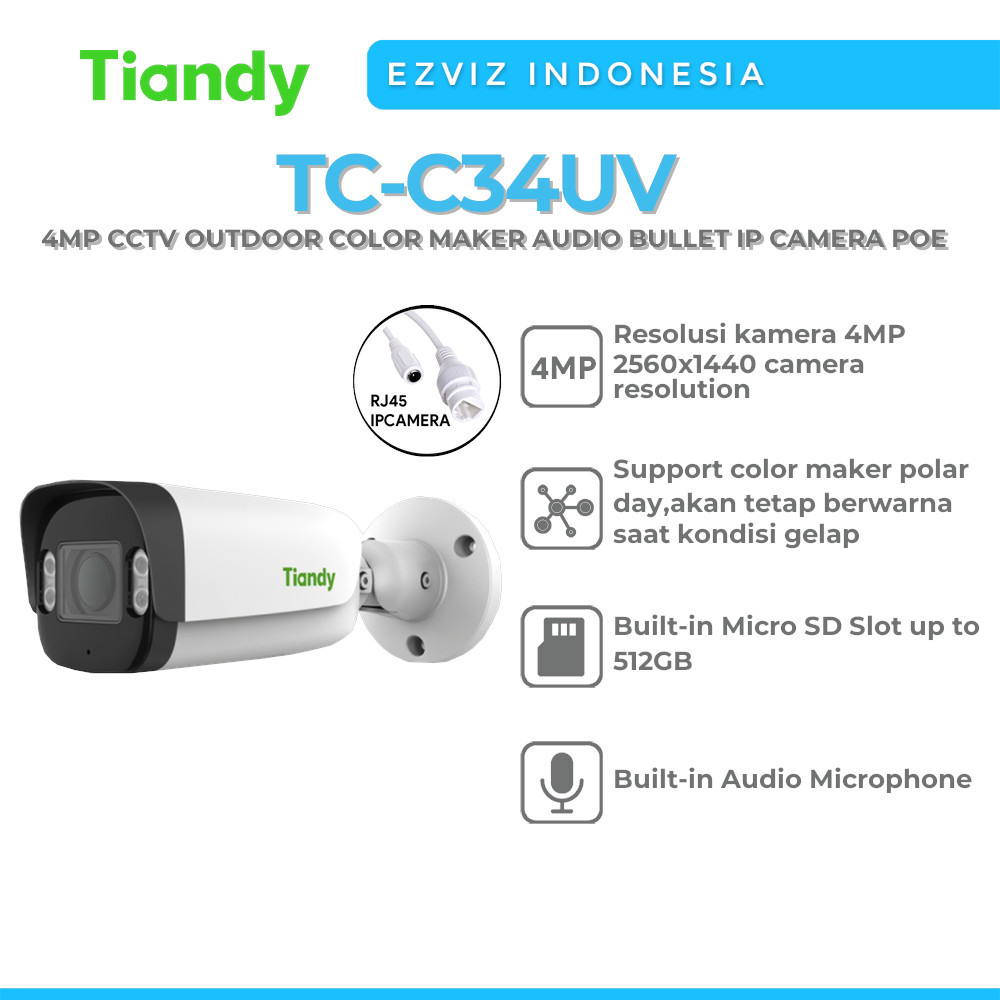 Jual TIANDY TC-C34UV 4MP CCTV OUTDOOR COLOR MAKER AUDIO BULLET IP ...