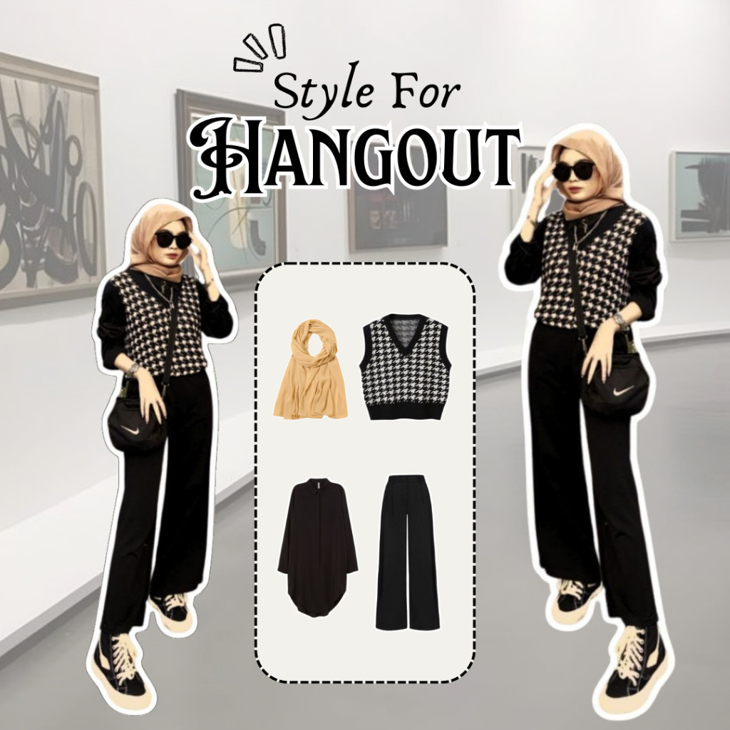 Jual 4 In 1 One Set OOTD Korean Style Hijab Remaja Aestatic Kekinian Casual With Vest - Set T07 ...