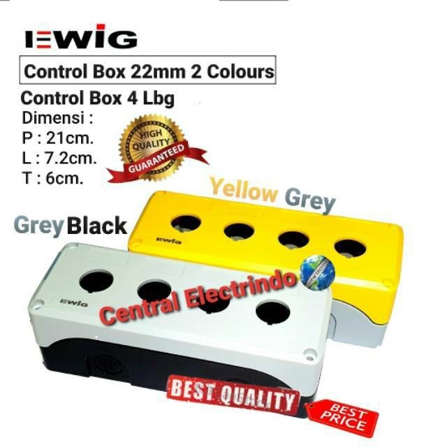 Jual Control Box Push Button EWIG 22mm 4 Lubang Abu2/Kuning New Model ...