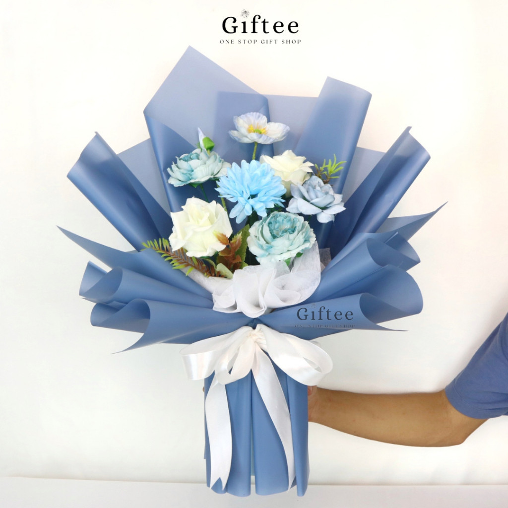 Jual BUKET BUNGA PINE BUCKET ARTIFICIAL PALSU BUATAN MAWAR ROSE PEONY BLUE BIRU KADO ULANG TAHUN ...