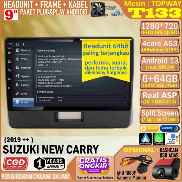 Jual Paket Headunit Android 9 inch + Frame + Soket PNP Suzuki New Carry ...