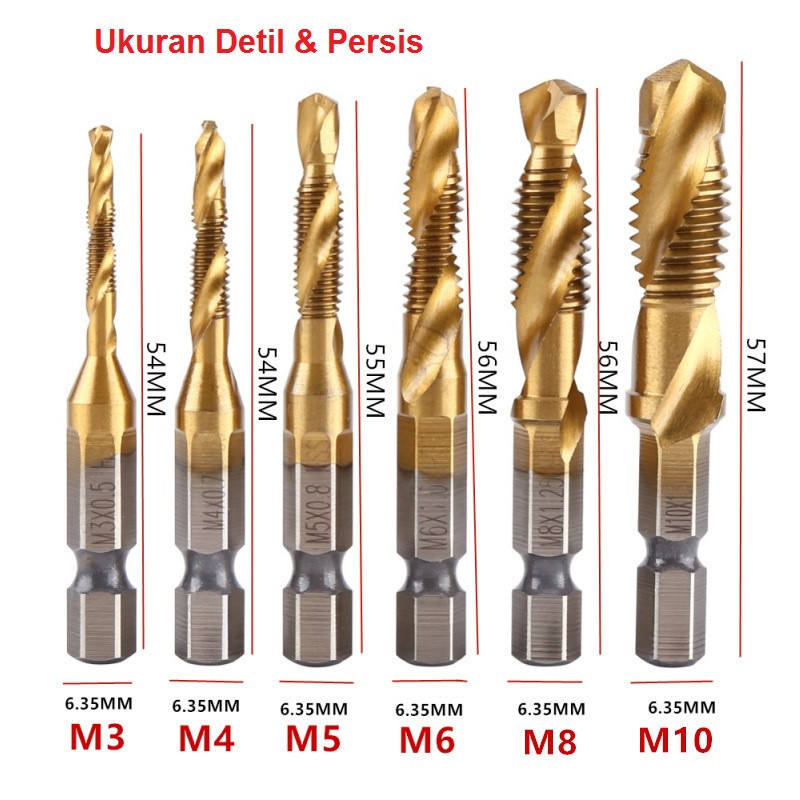 Jual 6PCS Mata Bor Pembuat Ulir Drat Drill Tap Set Tapping Deburring ...