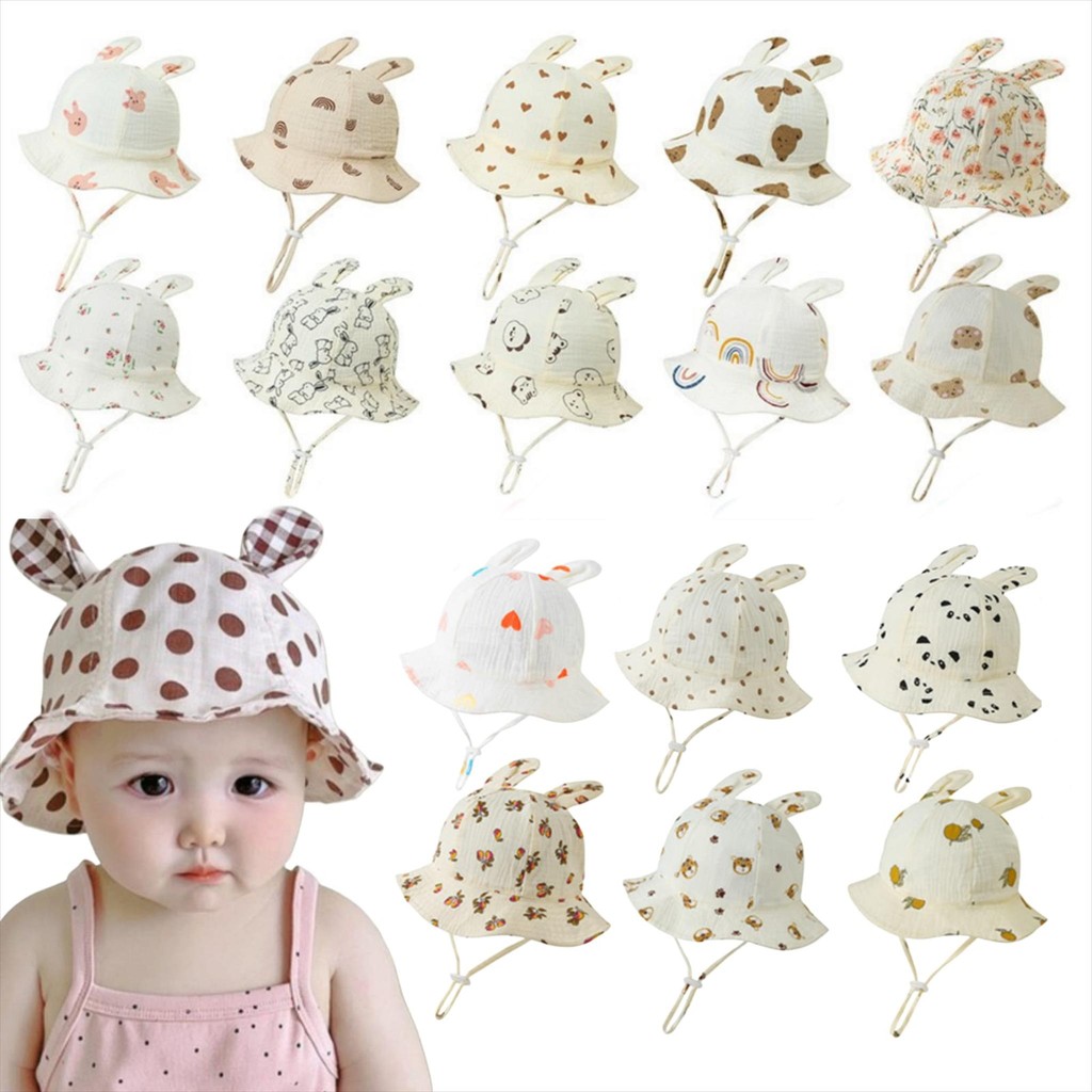 Jual JM0159 Topi Cotton Rabbit Motif Muslin Katun Motif Warna Sunhat ...