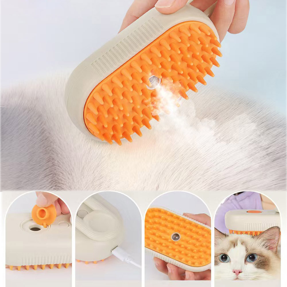 Jual Cat Steam Brush Steamy Dog Brush 3 in 1 Electric Spray Cat Hair ...