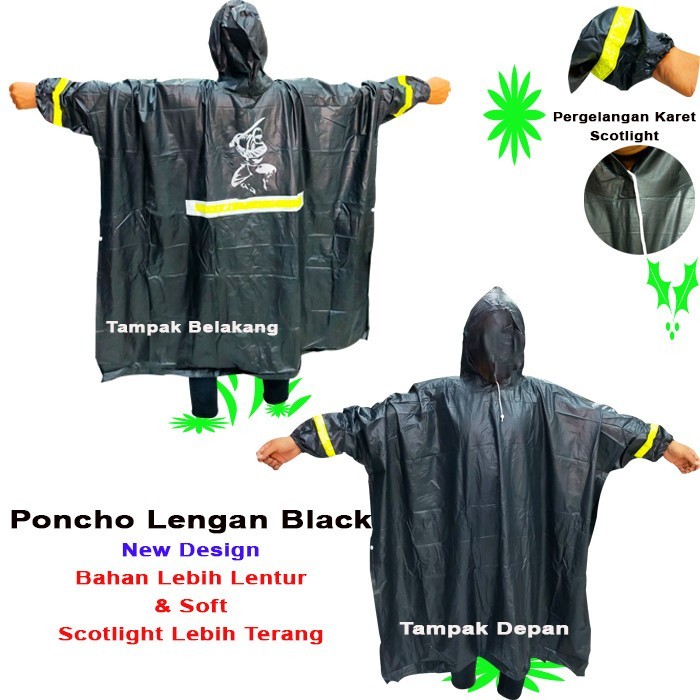 Jual Mantel Mantol Jas Hujan Poncho Ponco Tangan Lengan Panjang Besar Jumbo Black Hitam Tebal ...