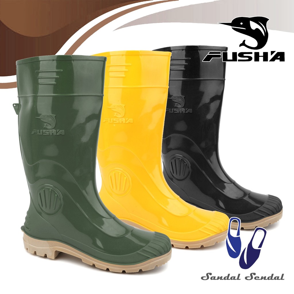 Jual Sepatu Boots Tinggi Fusha 806-1 Hitam Kuning Hijau Karet Lokal ...