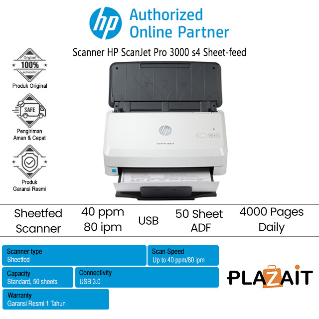Jual HP Scanner ScanJet Pro 3000 s4 Sheet Feed USB 3.0 40 ppm / 80 ipm ...