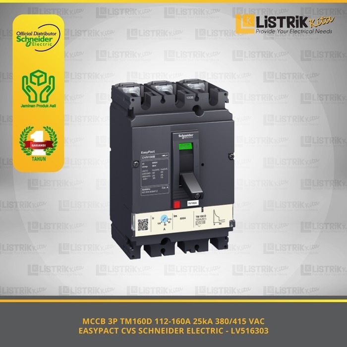 Jual MCCB SCHNEIDER ELECTRIC EASYPACT CVS 3P TM160D 112-160A 25KA 380/415VAC - LV516303 | Shopee ...