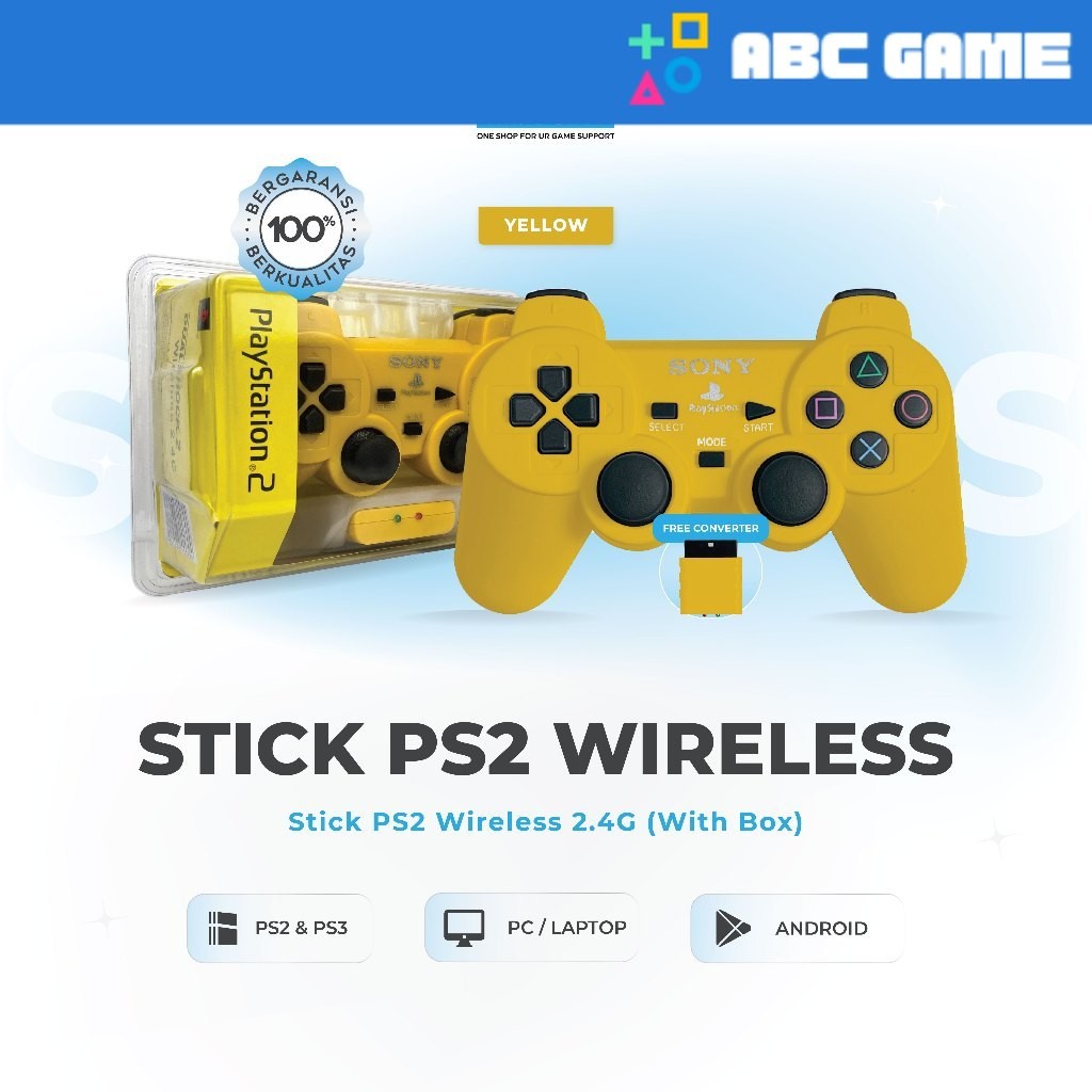 Jual Stik Stick PS2 Wireless Ori Original Pabrik Warna Kuning | Shopee ...
