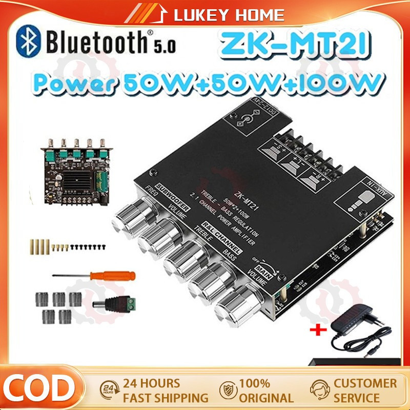 Jual ZK-MT21 2.1 channel bluetooth 5.0 subwoofer power amplifier board 50WX2+100W high power ...