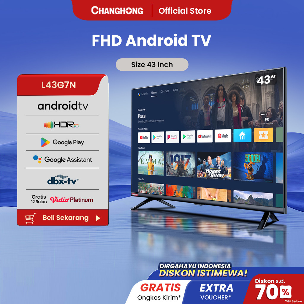 Jual [Google Assist] Changhong 43 Inch Android Smart TV Digital LED TV ...