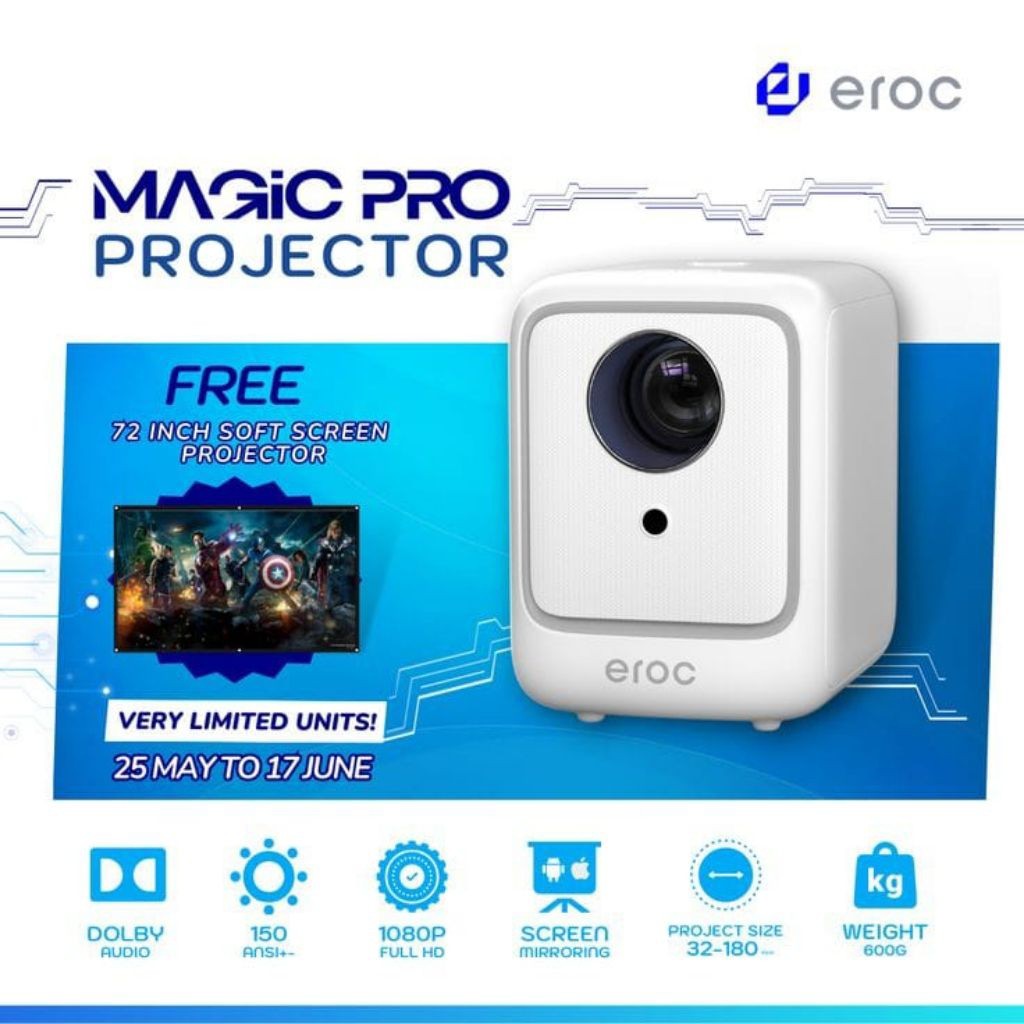 Jual PROMO Eroc MAGIC PRO mini projector Full HD Decoding 2800 lumens android IOS cast Netflix ...