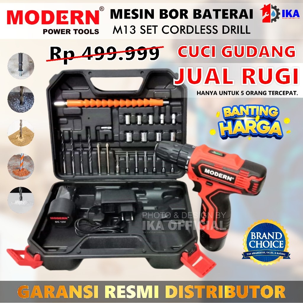 Jual BOR MODERN M13 SET BOR CAS BATERAI MODERN M 13 CORDLESS / BOR ...