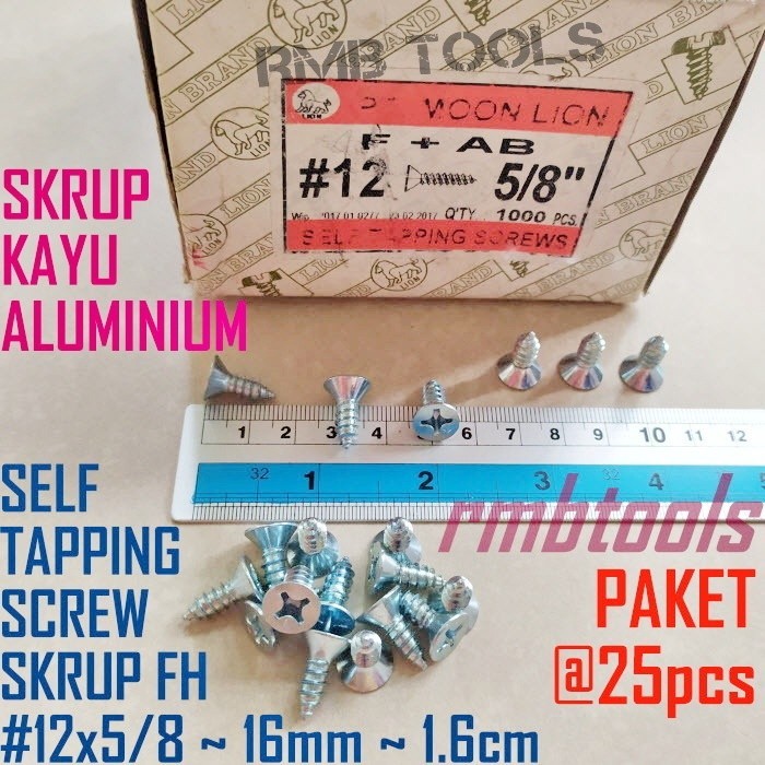 Jual 12x5/8 Sekrup Tapping FH Verseng Panjang 1.6cm 12 / Skrup Tapping ...