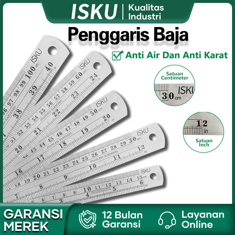 Jual ISKU Penggaris Besi 15-100CM Penggaris Logam/Mistar Besi/Stainless Steel Ruler Yang Menebal ...