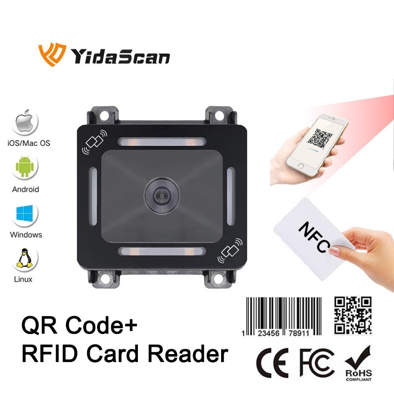 Jual FM700B QR Code RFID Card Reader NFC 1D 2D QR Code Reader Access Control Barcode Scanner USB ...