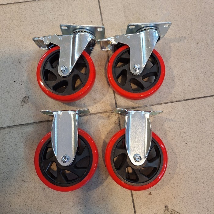 Jual Roda Troli / Caster Wheel / Roda Troli Pu Merah 5 inch Medium Duty ...