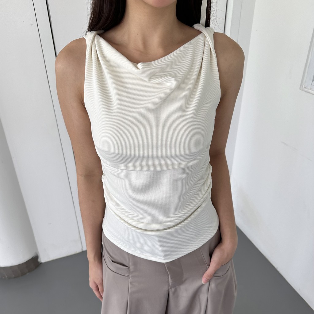Jual LILA TOP - Atasan Tanktop Ribbed Knit Drape Top Cowl Neck Off ...