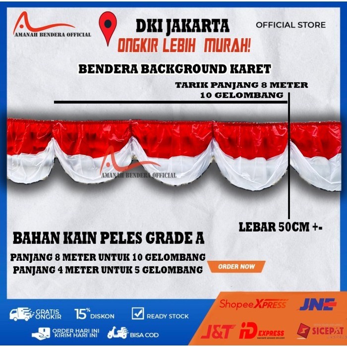 Jual Bendera Background karet merah putih 10/5 gelombang - KARET, 5 gelombang | Shopee Indonesia