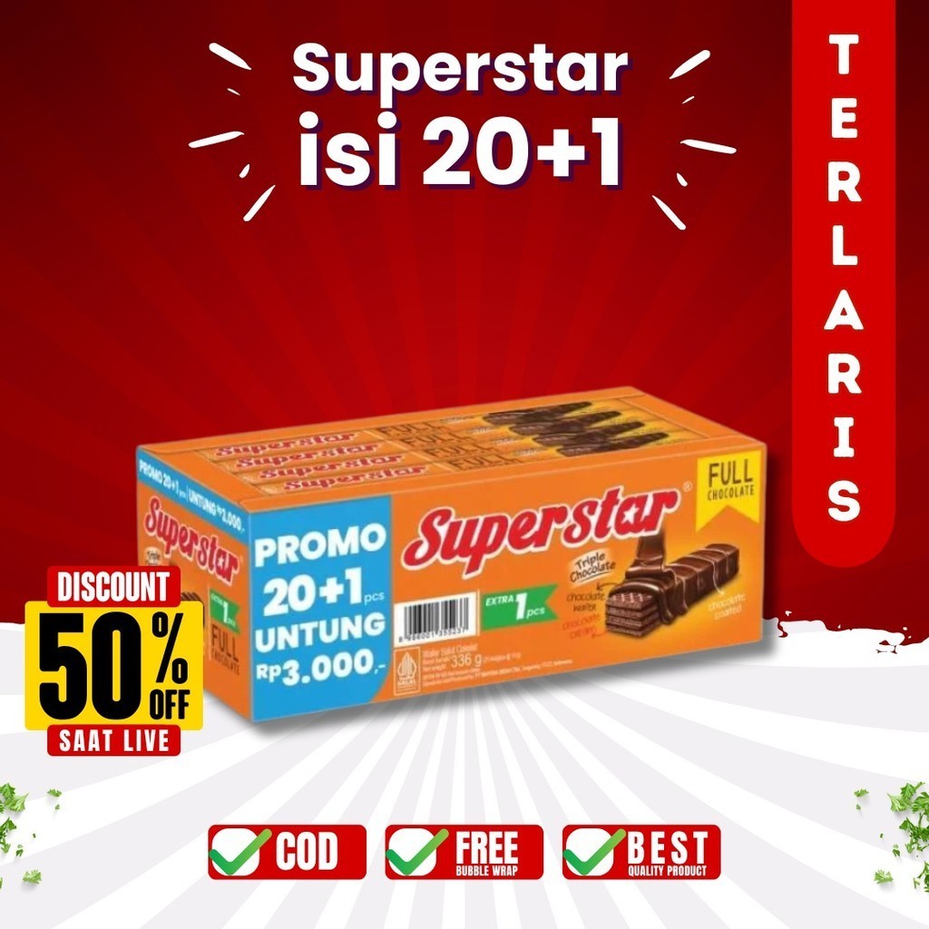 Jual SUPERSTAR WAFER TRIPLE CHOCOLATE SNACK BISKUIT COKLAT (1 BOX ISI ...