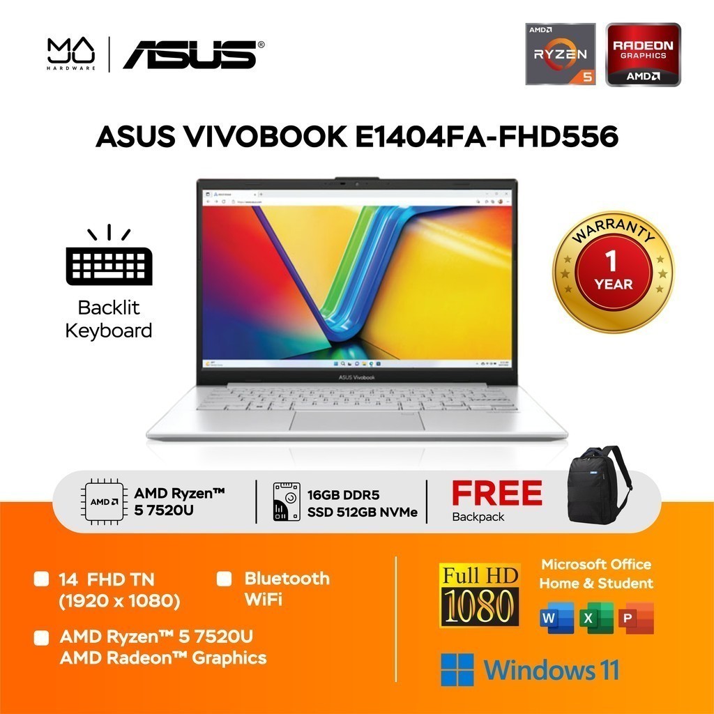 Jual Laptop Asus Vivobook Go 14 E1404FA-FHD556 Ryzen 5 7520U 8GB SSD ...