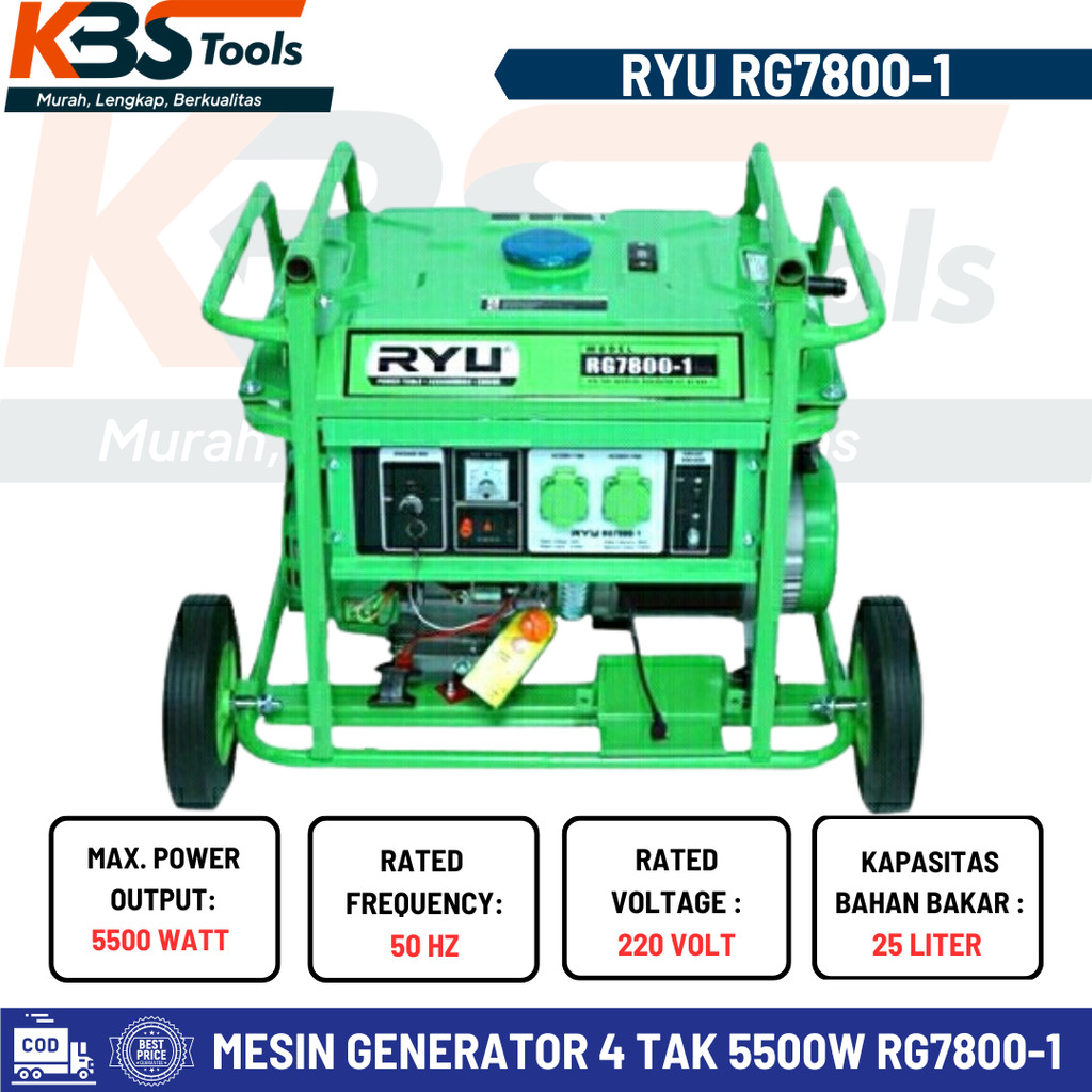 Jual Mesin Genset Bensin RYU 5500 Watt RG 7800-1 Gasoline Generator 4 ...