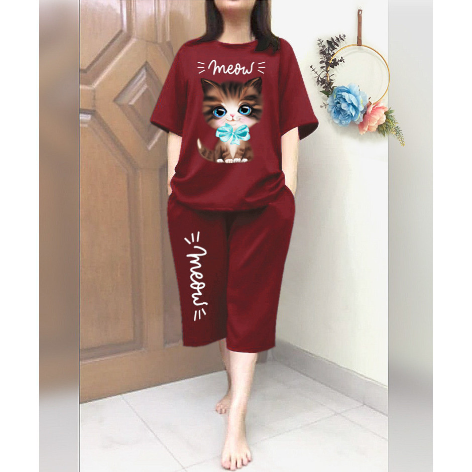 Jual JALLPRONEW - ONESET JUMBO WANITA AYUMI / Setelan 3/4 Kucing Meow ...