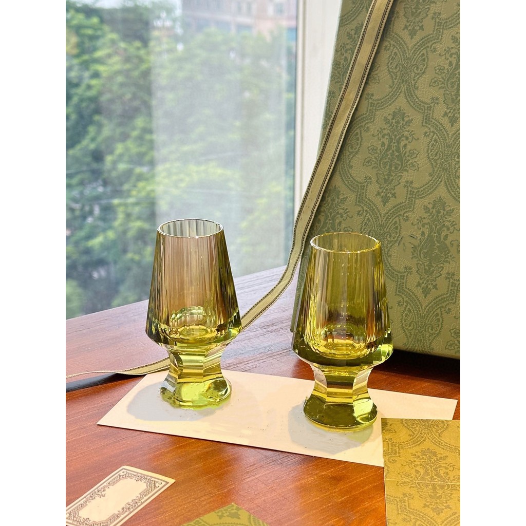 Jual French Relief Vine Pattern Vintage Goblet Emerald Wave Edge ...