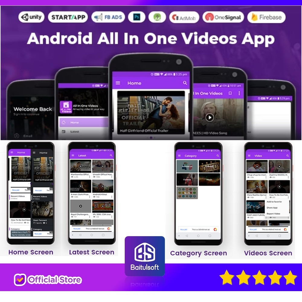 Jual SOURCE CODE APLIKASI ANDROID ALL IN ONE VIDEOS APP | Shopee Indonesia