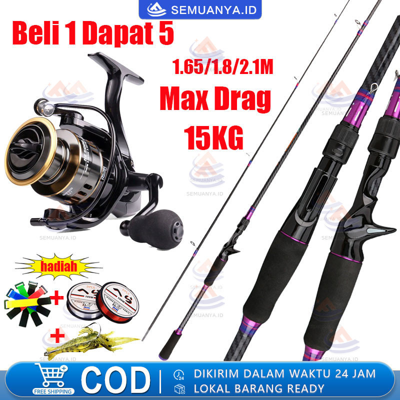 Jual (COD) Set Joran dan Gulungan Pancing, Joran Pancing 1.8M 2.1M 2.4M 2 Bagian Kombo Putar ...