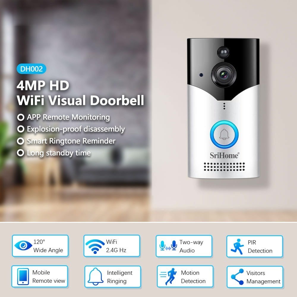 Jual DH002 4MP Smart Door Bell Wireless Camera 2 Way Intercom Door Bell ...