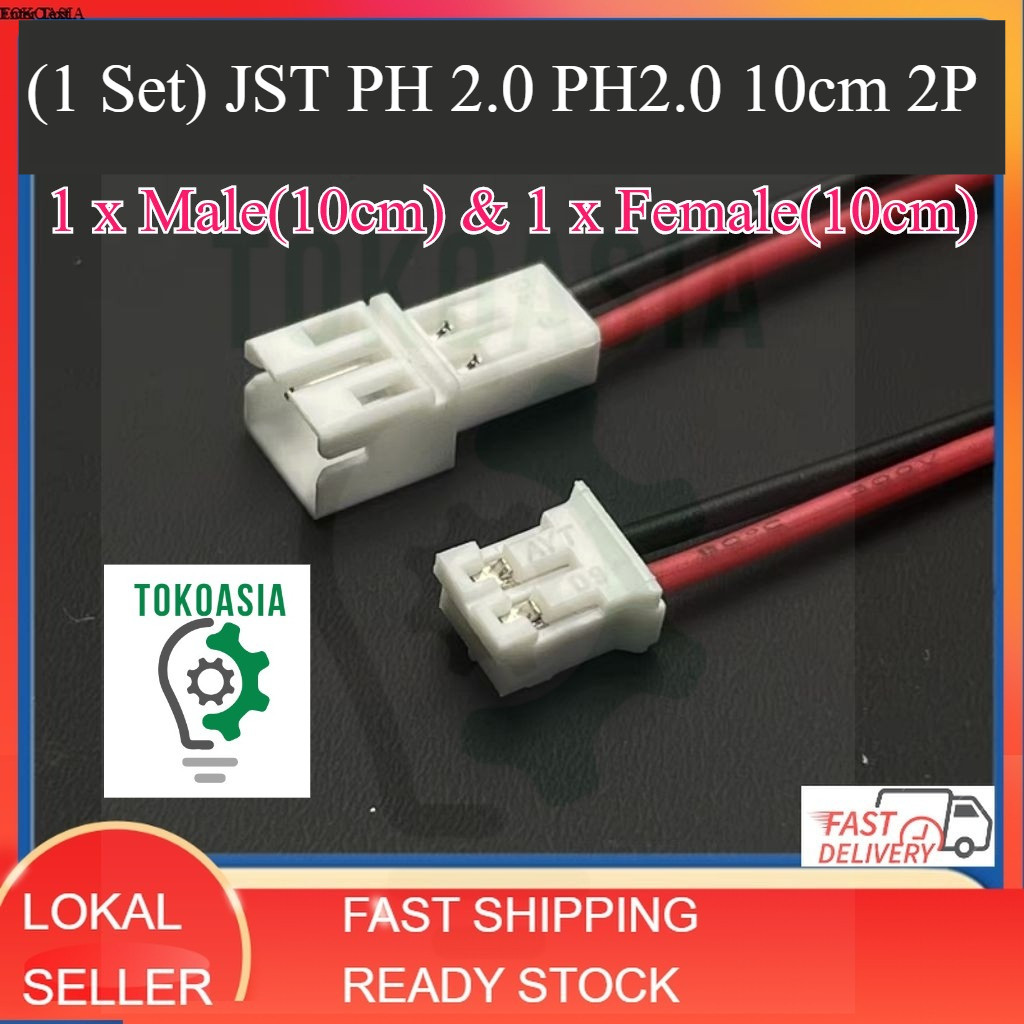 Jual (1 set) JST PH 2.0 PH2.0 10cm 2P 2 Jalur Wire Cable JST-PH Kabel Connector Plug Male Female ...