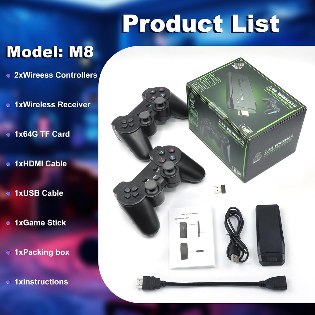 Jual M8 Video Game Console Wireless Controller TV 4K Game Stick Built ...