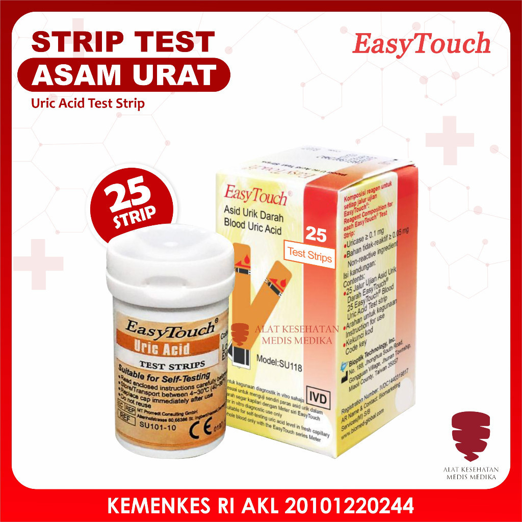 Jual Strip Easy Touch Uric Acid Test Cek Asam Urat Refill Isi 25 Easy ...