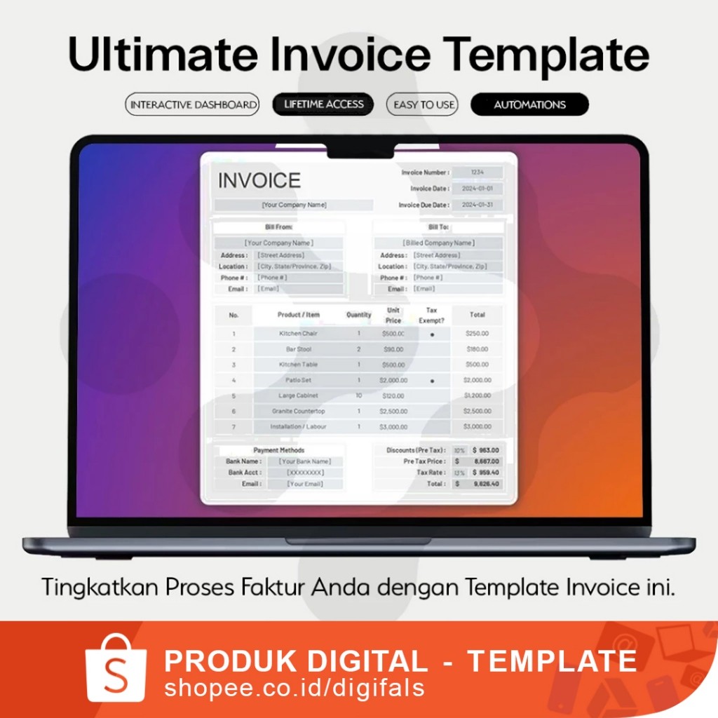 Jual Template Business Invoice Excel Spreadsheet PDF - Solusi Invoice ...