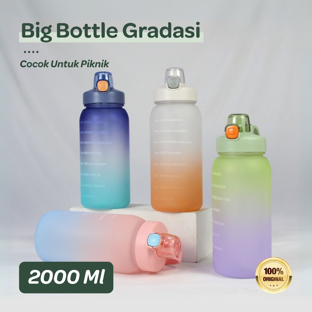 Jual Botol air minum gradasi warna 2000ml / Botol minum warna rainbow 2 ...