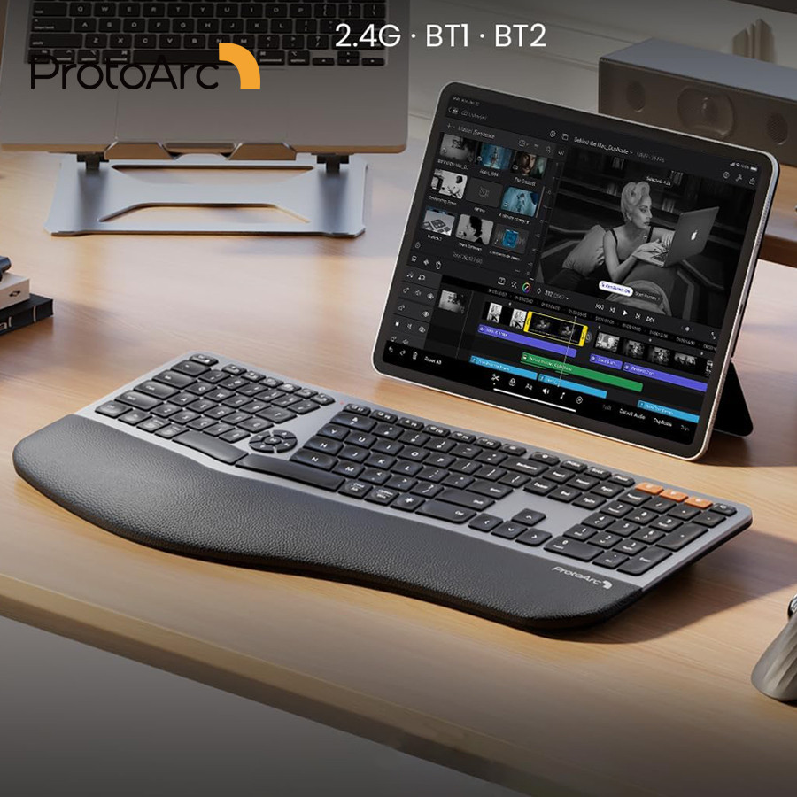 Jual ProtoArc Backlit Wireless Ergonomic Keyboard Bluetooth 2.4g USB ...