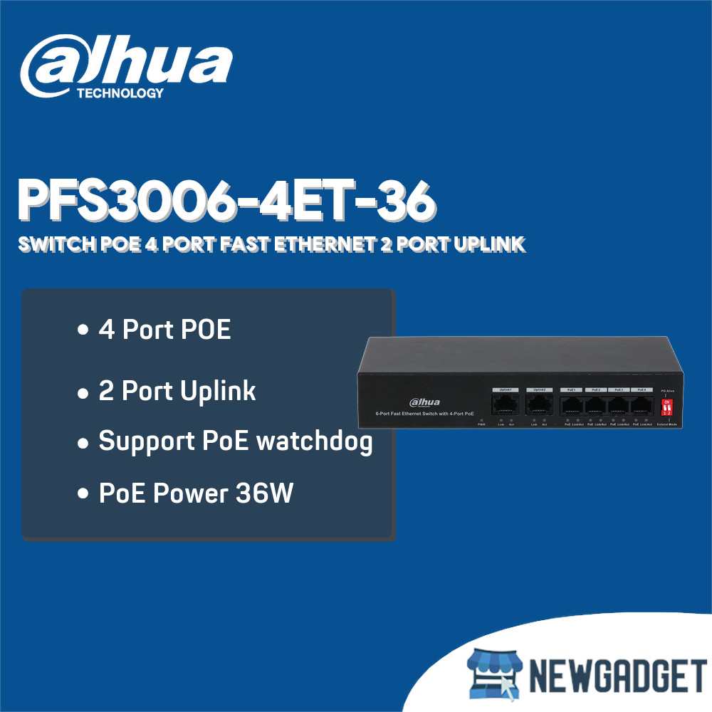 Jual DAHUA PFS3006-4ET-36 SWITCH POE 4 PORT FAST ETHERNET 2 PORT UPLINK ...