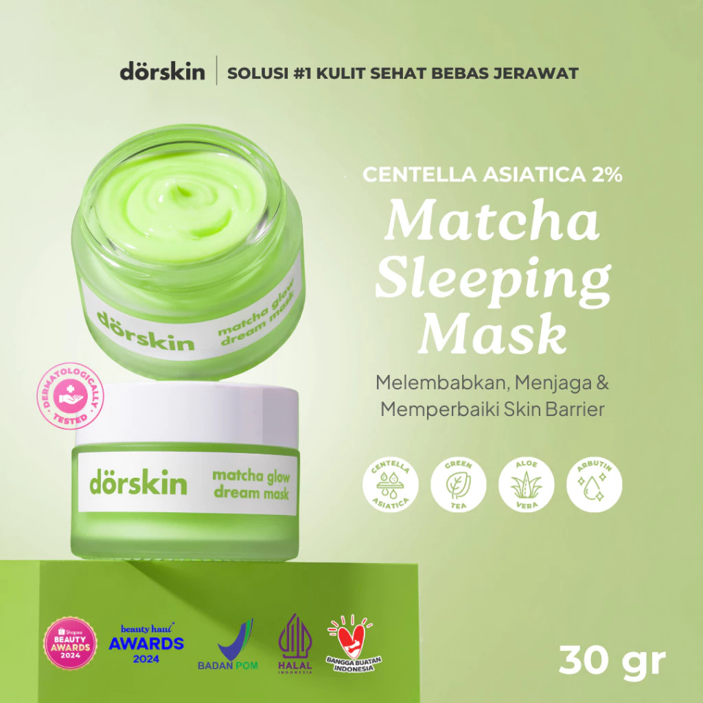 Jual DORSKIN Matcha Glow Dream Mask Pelembap Wajah cream Jerawat Pagi ...