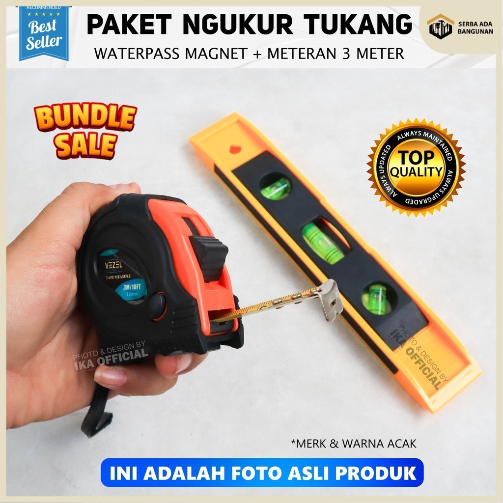 Jual SAB PAKET Meteran + Waterpas Magnet 23cm 30cm Watterpas 9 Inci 12 ...