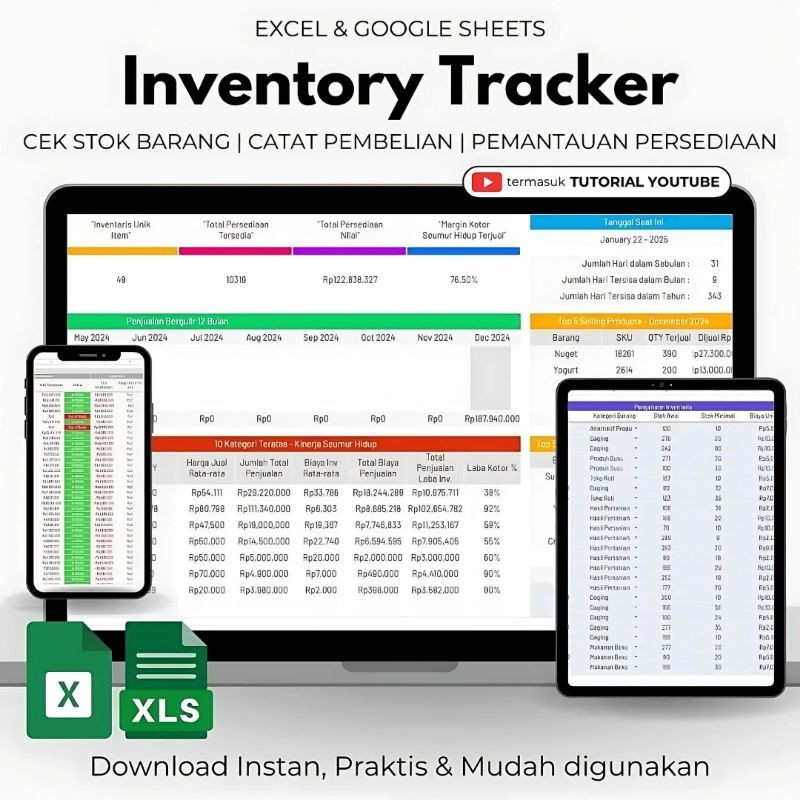 Jual ( LIFETIME ACCESS ) Inventory Tracker – Template Lengkap untuk Kelola Stok Barang, Lacak ...