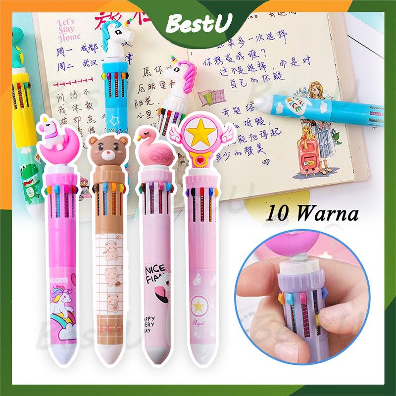Jual bulpen 10 warna bermotif lucu/pulpen/pulpen anak anak/Bolpen 10 in ...