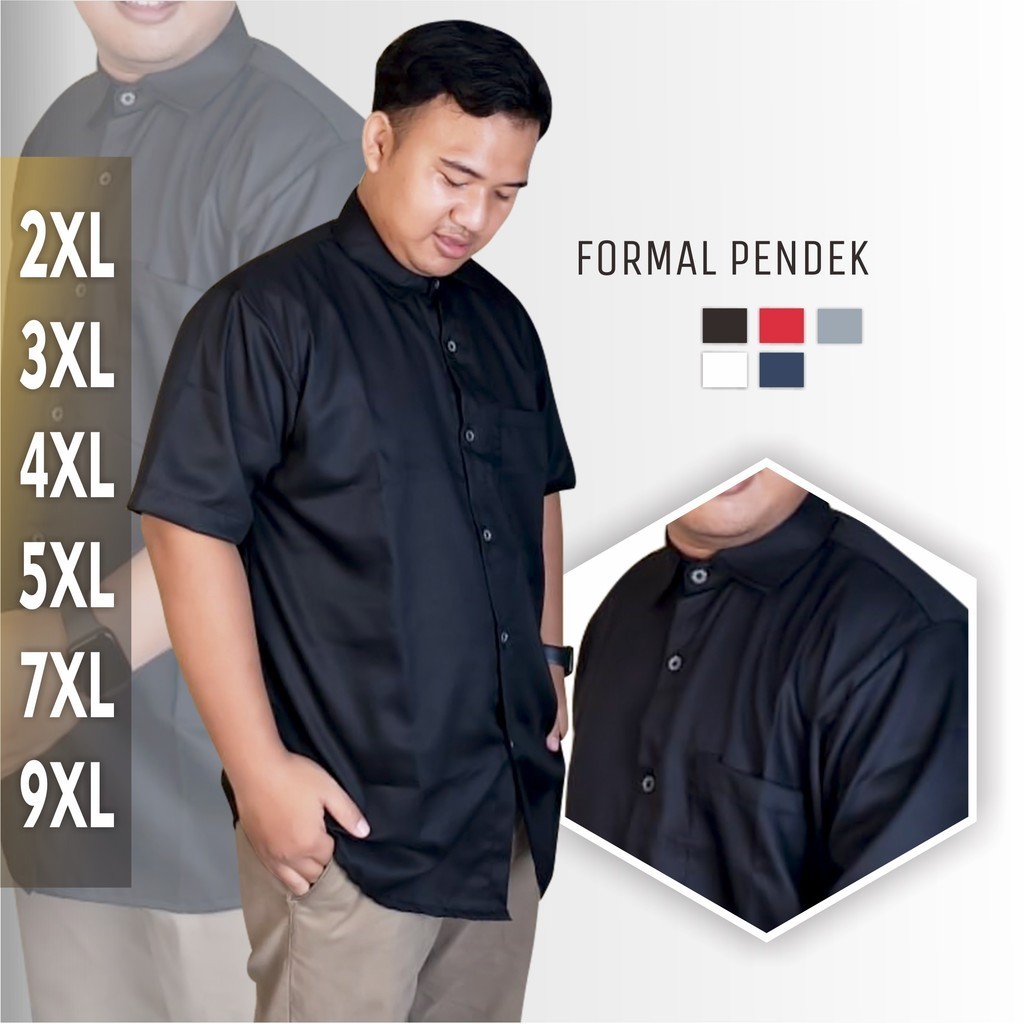 Jual Kemeja Jumbo Hem Oversize Lengan Pendek Hitam XXL XXXL XXXXL XXXXXL 2XL 3XL 4XL 5XL 7XL 9XL ...