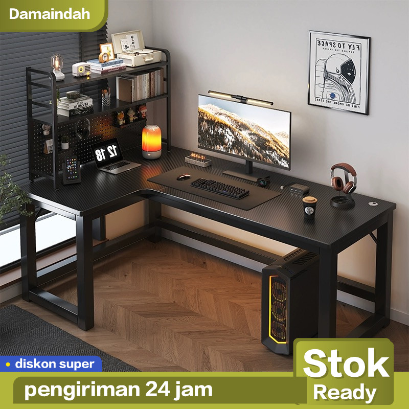Jual ♥Damaindah Meja Komputer Shaped L Serat Karbon / Meja Komputer ...