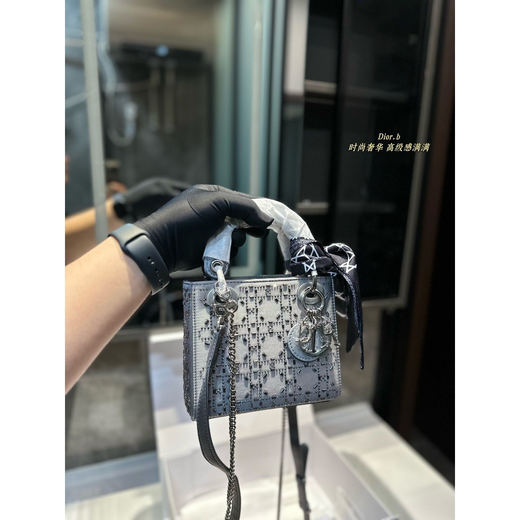 Jual Dior Classic Lady three-grid satin hot diamond Lady bag Double ...
