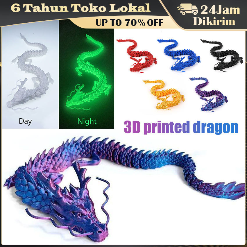 Jual 3D Printed Chinese Dragon Naga Fleksibel Artikulasi Mainan Toy ...