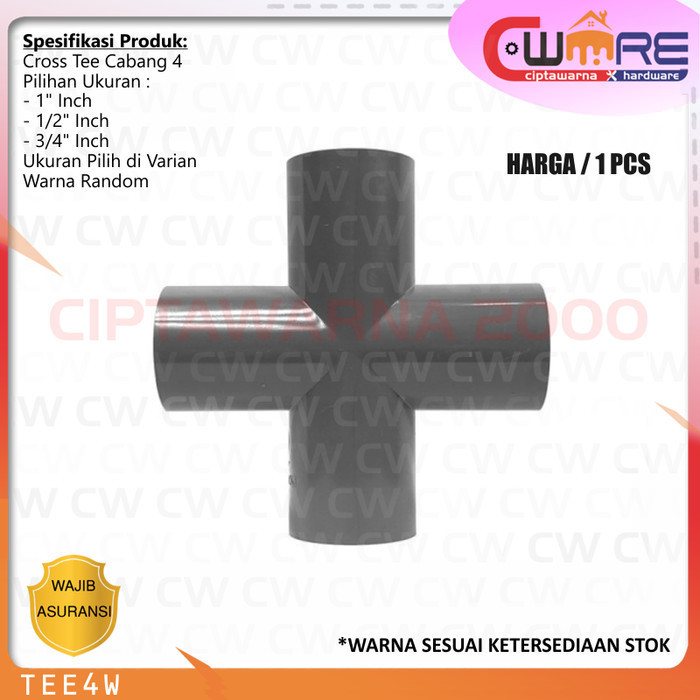 Jual Sambungan Pipa Cross T Tee PVC AW 4 Way Cabang 4 Ukuran 1" 1/2" 3/ ...