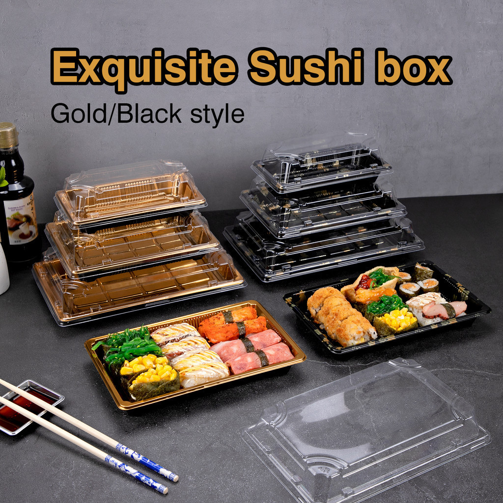 Jual 50pcs disposable sushi boxes plastic packaging box with lid ...