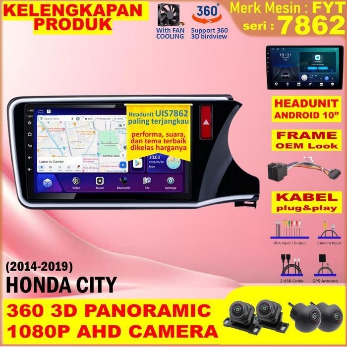 Jual Paket Headunit Android 10 inch + Frame + Soket PNP Honda City 2014 ...