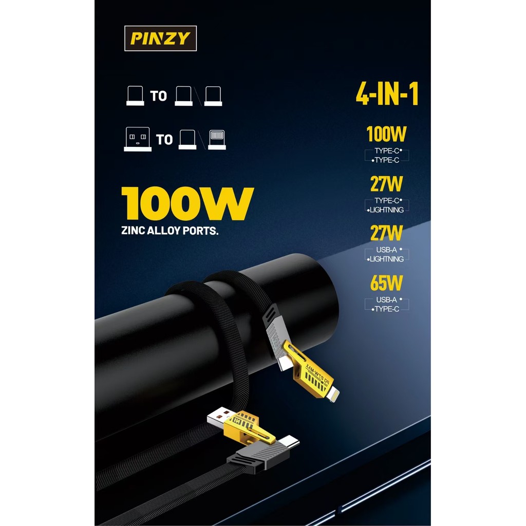 Jual PINZY S43 PREMIUM Kabel Data 100W 4IN1 Support All Fast Charging | Shopee Indonesia